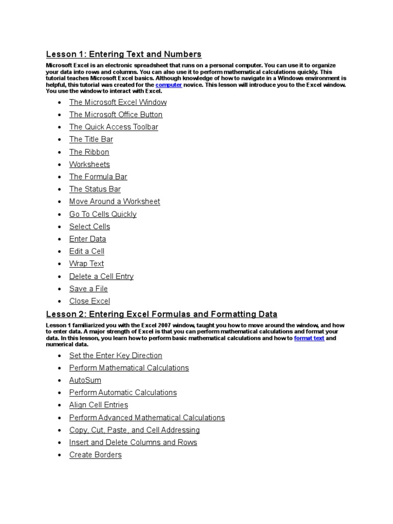 Lesson 1: Entering Text and Numbers: Computer | PDF | Typefaces | Microsoft Excel
