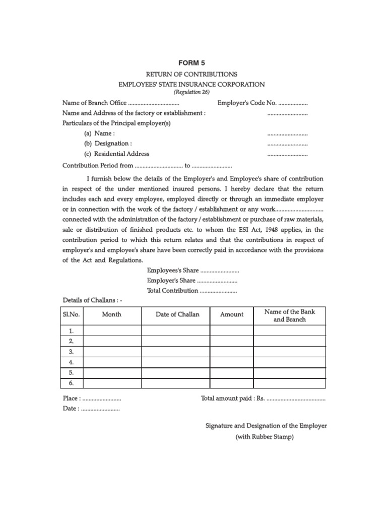 ESI Contribution Return Form 5 | PDF | Employment | Business