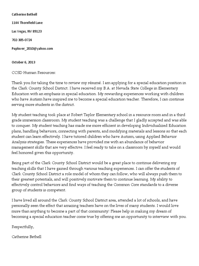 Application for Special Education Role | PDF | Wellness