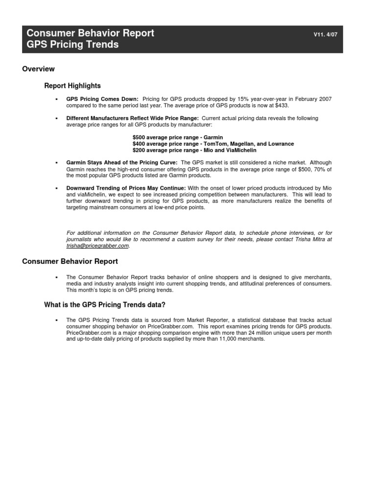 2007 GPS Pricing Trends Report | PDF | Pricing | Consumer Behaviour