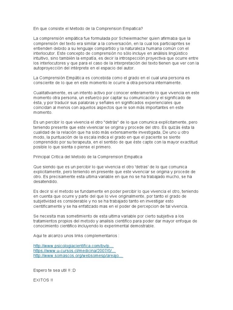 En Que Consiste El Metodo de La Comprension Empatica | PDF ...