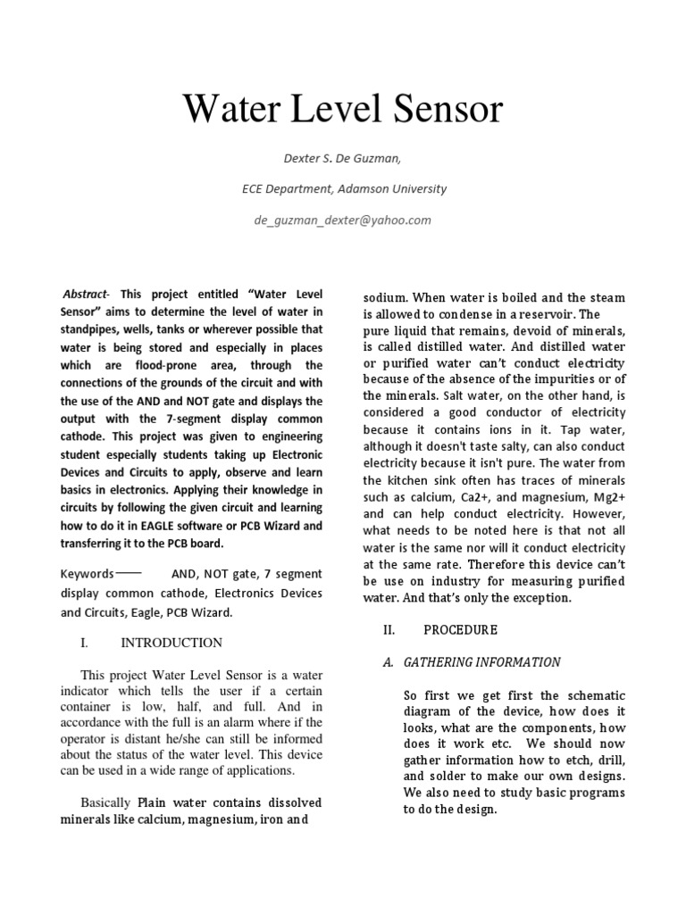 Water Level Sensor | PDF | Printed Circuit Board | Purified Water