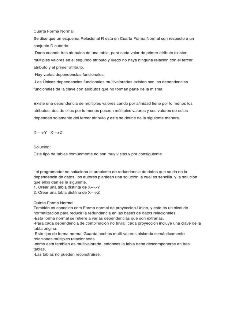 Cuarta y Quinta Forma Normal | PDF | Métodos y materiales de enseñanza