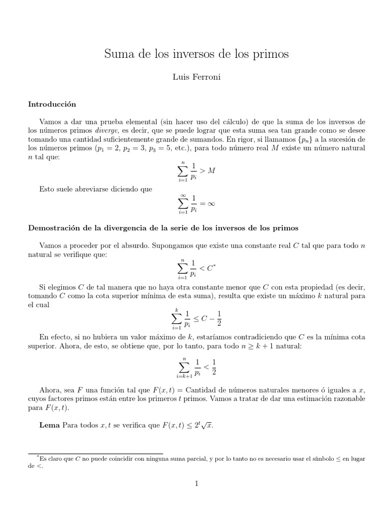Suma Inversos Primos (Corregido) | PDF | Número primo | Multiplicación