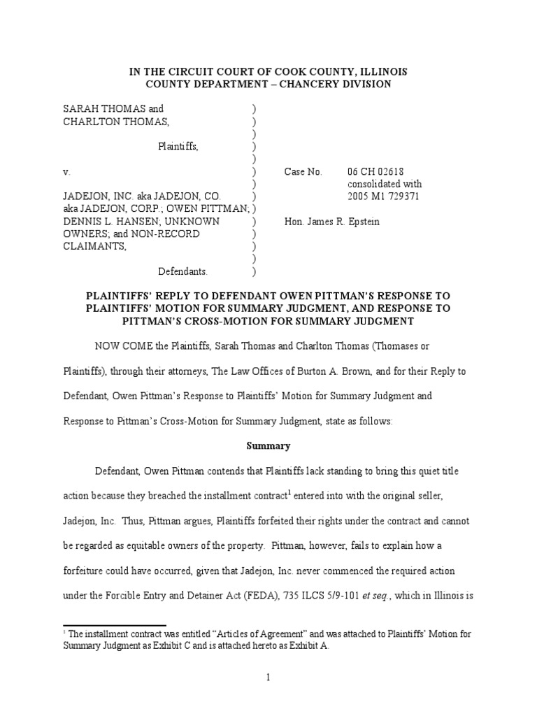 Action To Quiet Title | PDF | Foreclosure | Summary Judgment