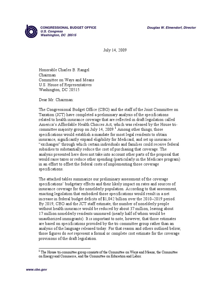 CBO Assessment of Obama Health Proposal | PDF