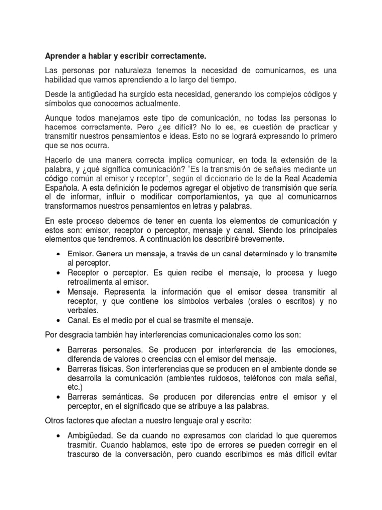 Aprender A Hablar y Escribir Correctamente | PDF | Comunicación ...