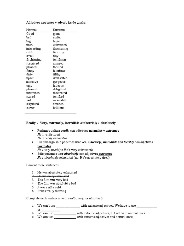 Extreme Adjectives | Adjective | Grammar