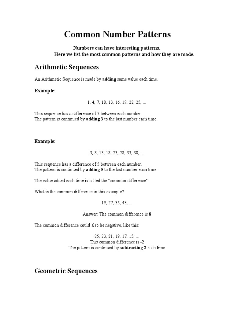 Common Number Patterns PDF
