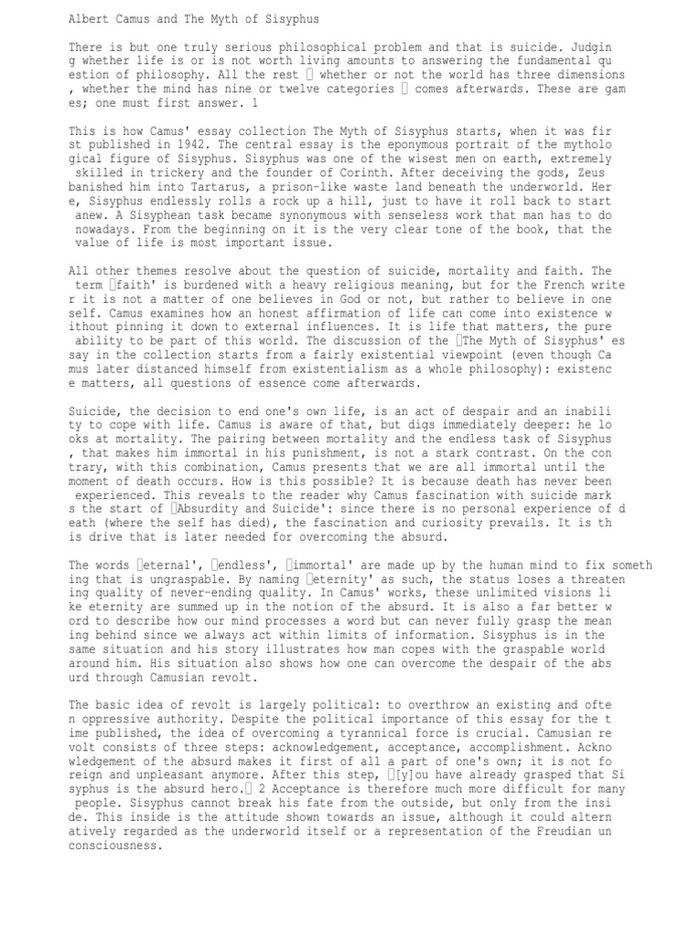 Albert Camus and The Myth of Sisyphus | PDF | Philosophical Theories ...