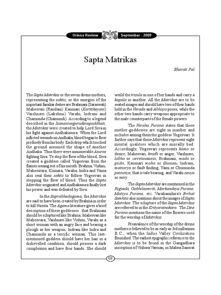 Sapta Matrika | PDF | Devi | Shiva