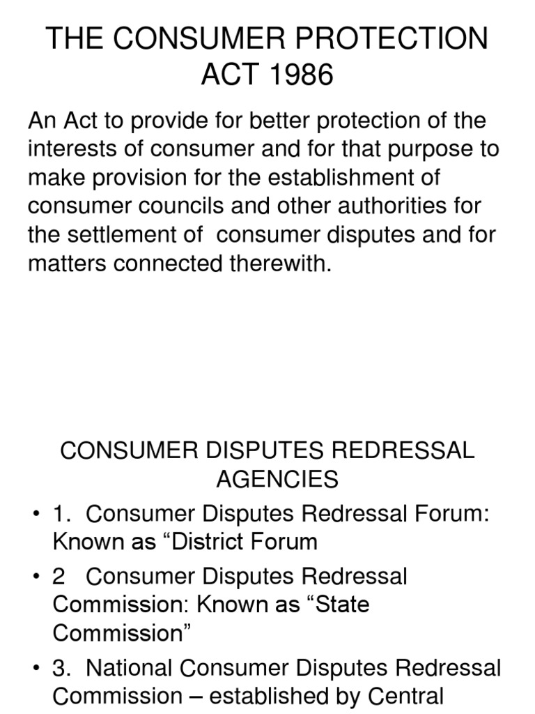 Consumer Protection Act 1986-Presentn | PDF | Consumer Protection ...