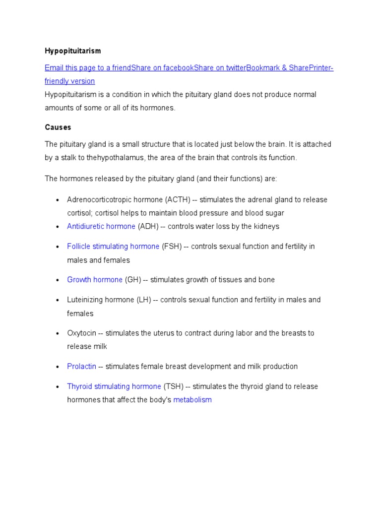 Hypopituitarism | PDF | Endocrinology | Medical Specialties