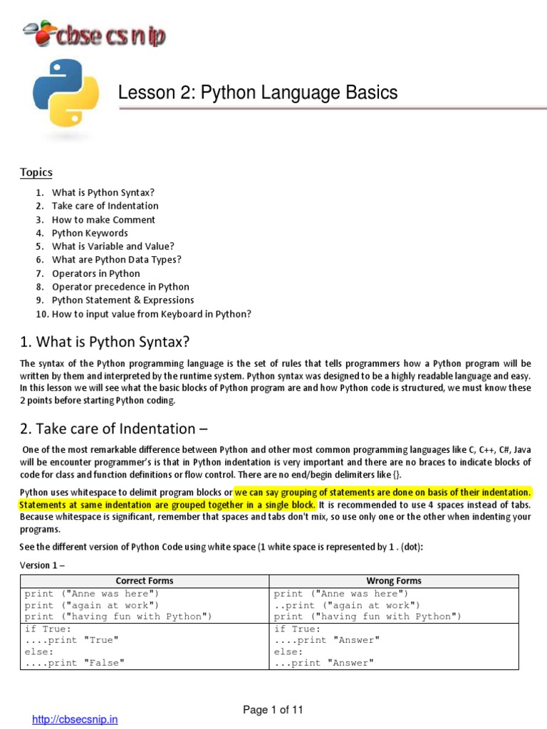 Cbse Python Language Basics - Unlocked | PDF | Variable (Computer ...