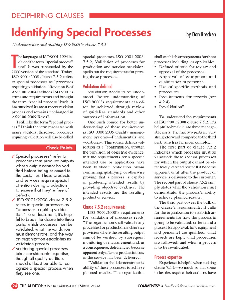 ISO 9001 - Identifying Special Processes 7.5.2 | PDF | Iso 9000 ...