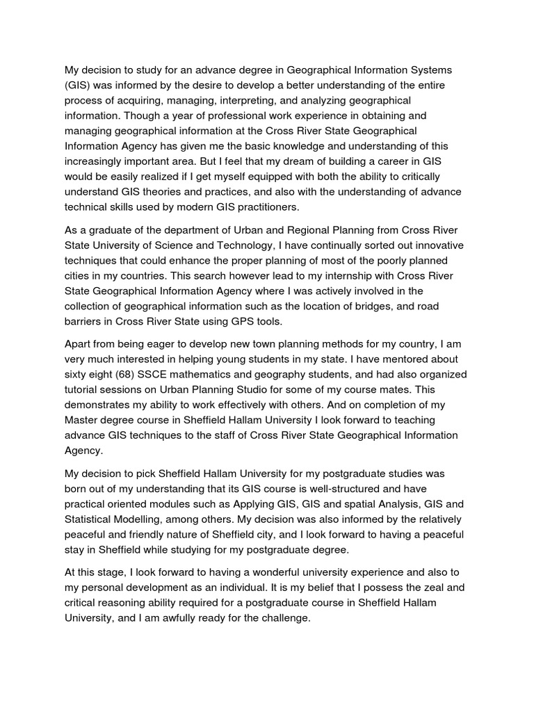 Personal Statement | PDF | Geographic Information System | Geography