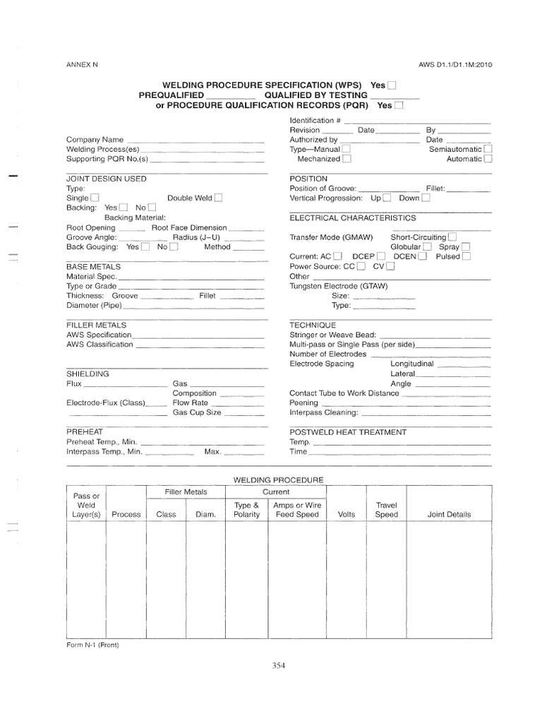 Welding Procedure Specification Form PDF) BHARAT HEAVY ELECTRICALS