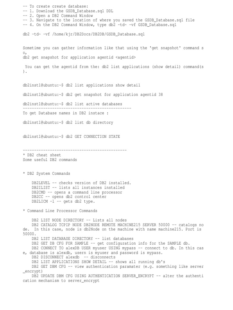 Db2 Commands Pdf Ibm Db2 Databases