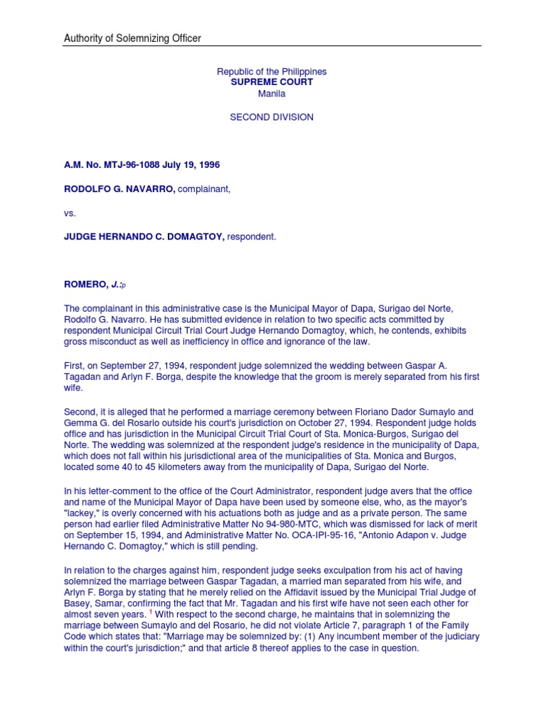 Authority of The Solemnizing Officer | PDF | Marriage License | Bail