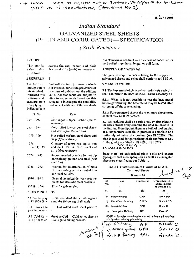 Is 277 - 2003 | PDF | Galvanization | Sheet Metal