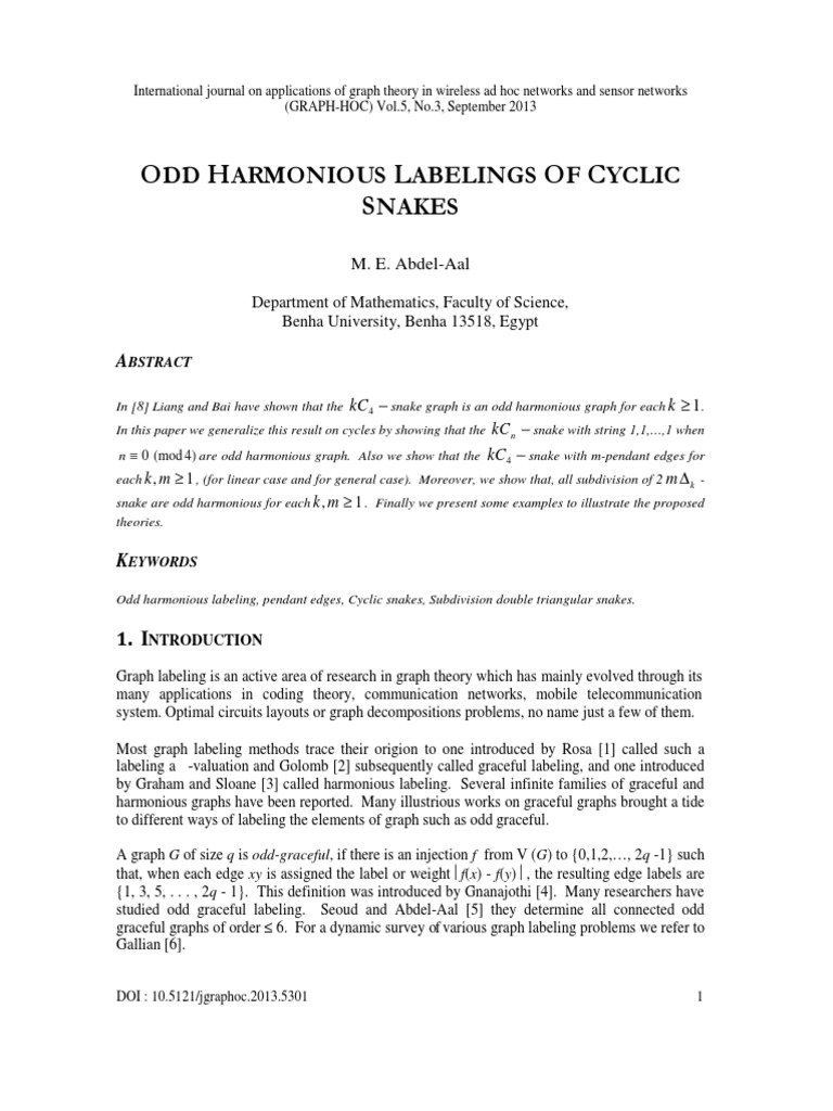 Odd Harmonious Labeling in Cyclic Snakes | PDF | Vertex (Graph Theory ...