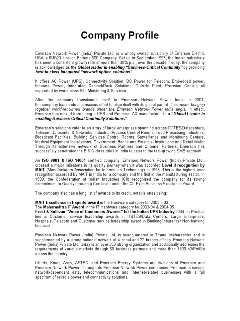 Emerson Company Profile | PDF | Data Center | Battery (Electricity)