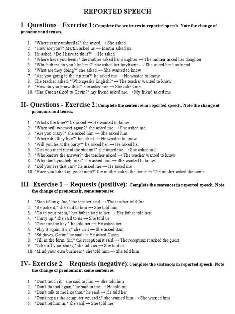 Exercises of Reported Speech | PDF | Languages
