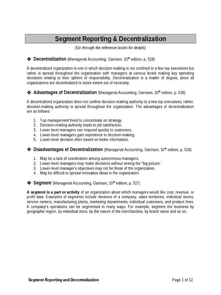 Segment Reporting | Return On Investment | Management Accounting