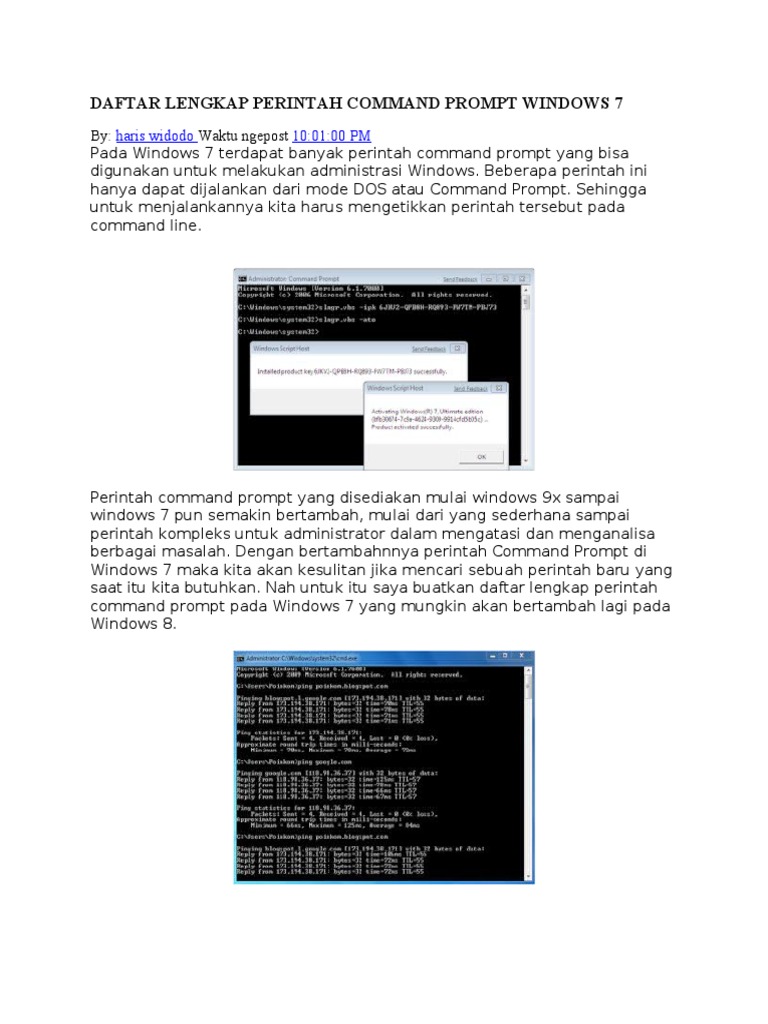 Daftar Lengkap Perintah Command Prompt Windows 7 | PDF