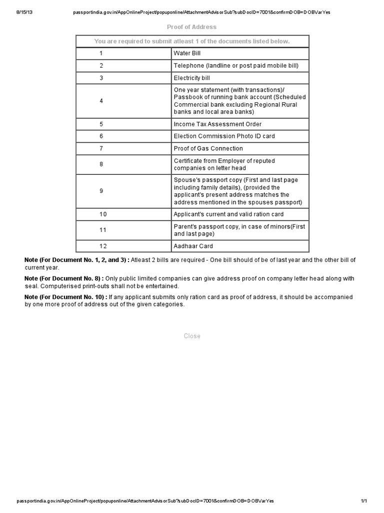 Proof of Address You Are Required To Submit Atleast 1 of The Documents ...