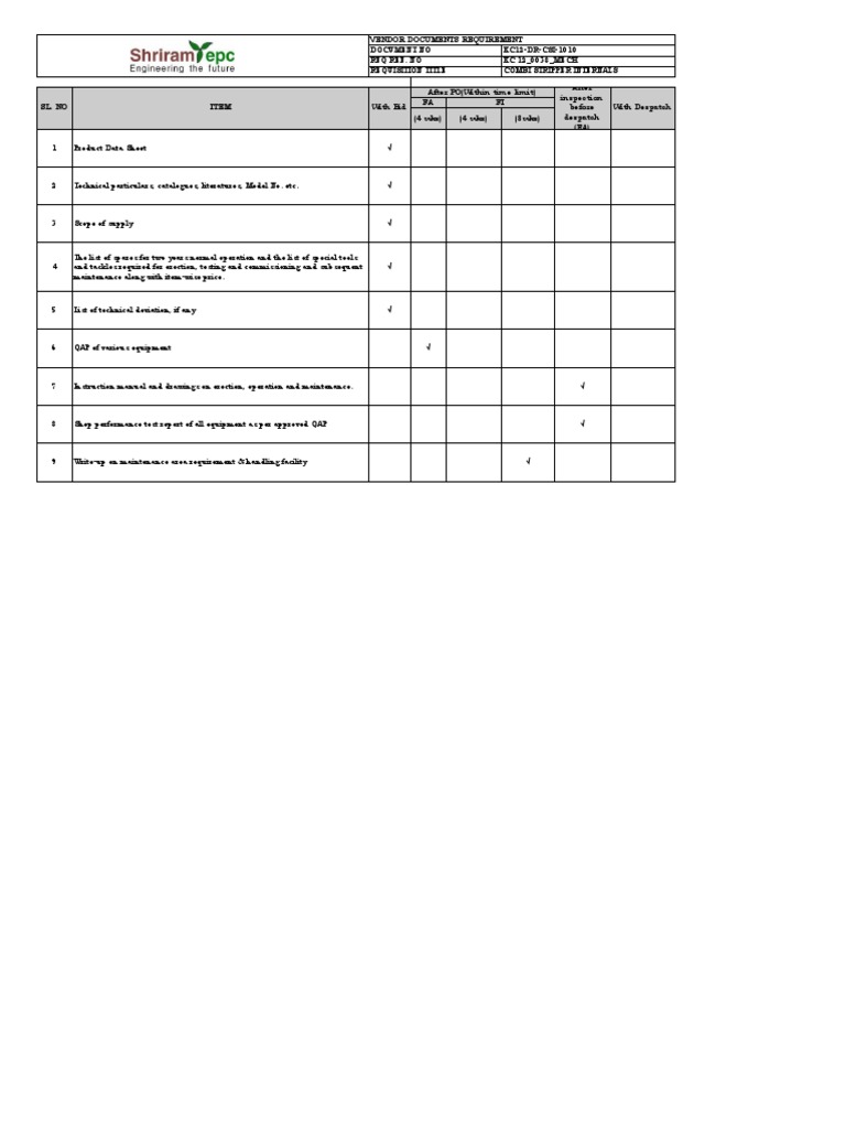 Vendor Documentation Requirement | PDF | Technology & Engineering
