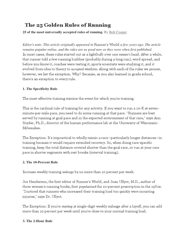 The 25 Golden Rules of Running | PDF | Marathon | Sports