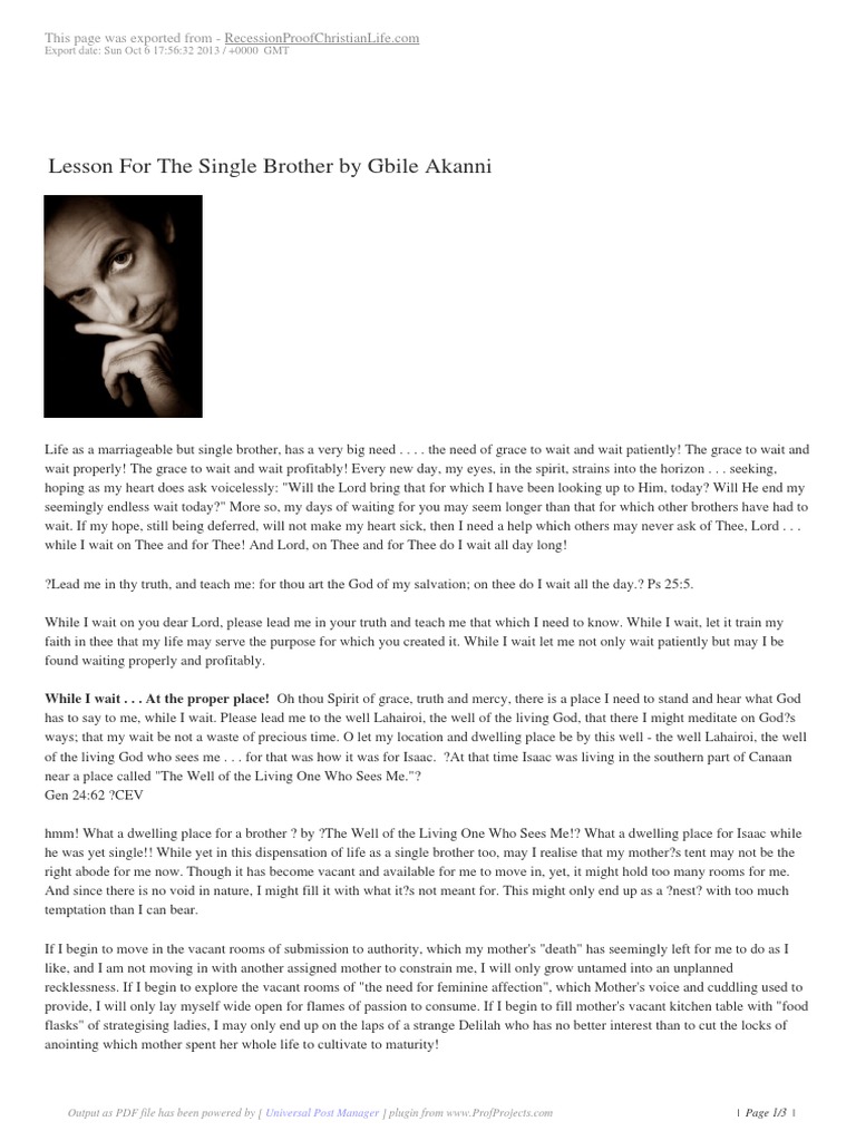 Lesson For The Single Brother by Gbile Akanni | PDF | Rebecca