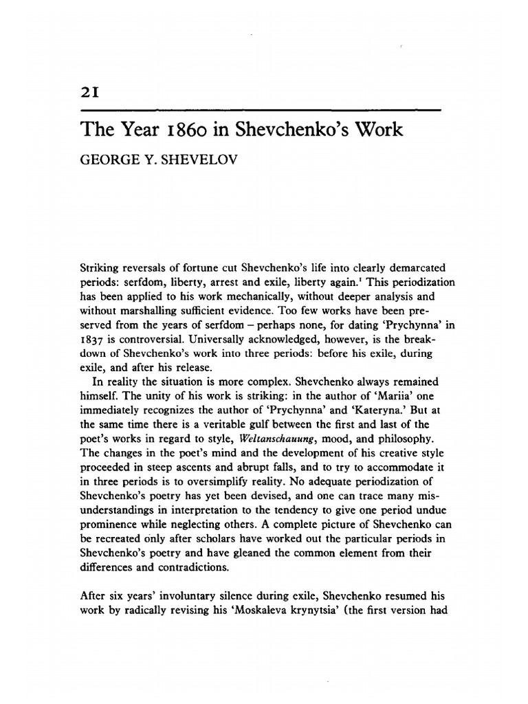 George Yurii Shevelov - The Year 1860 in Shevchenko's Work | PDF ...