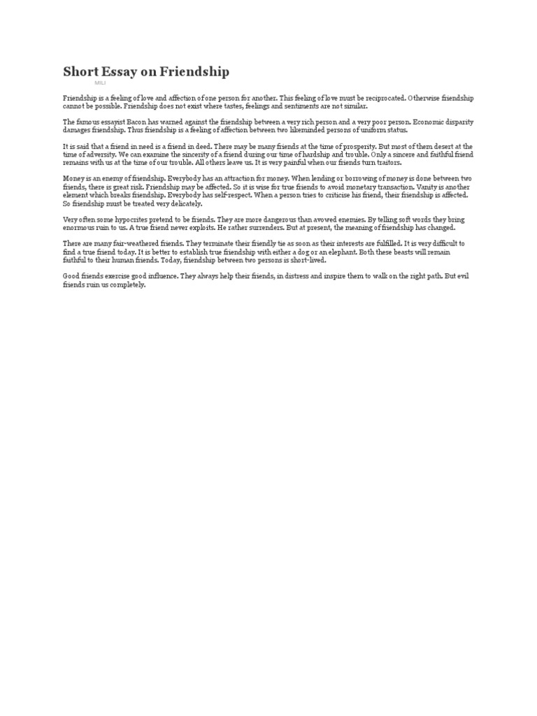 Short Essay on True Friendship | PDF | Wellness