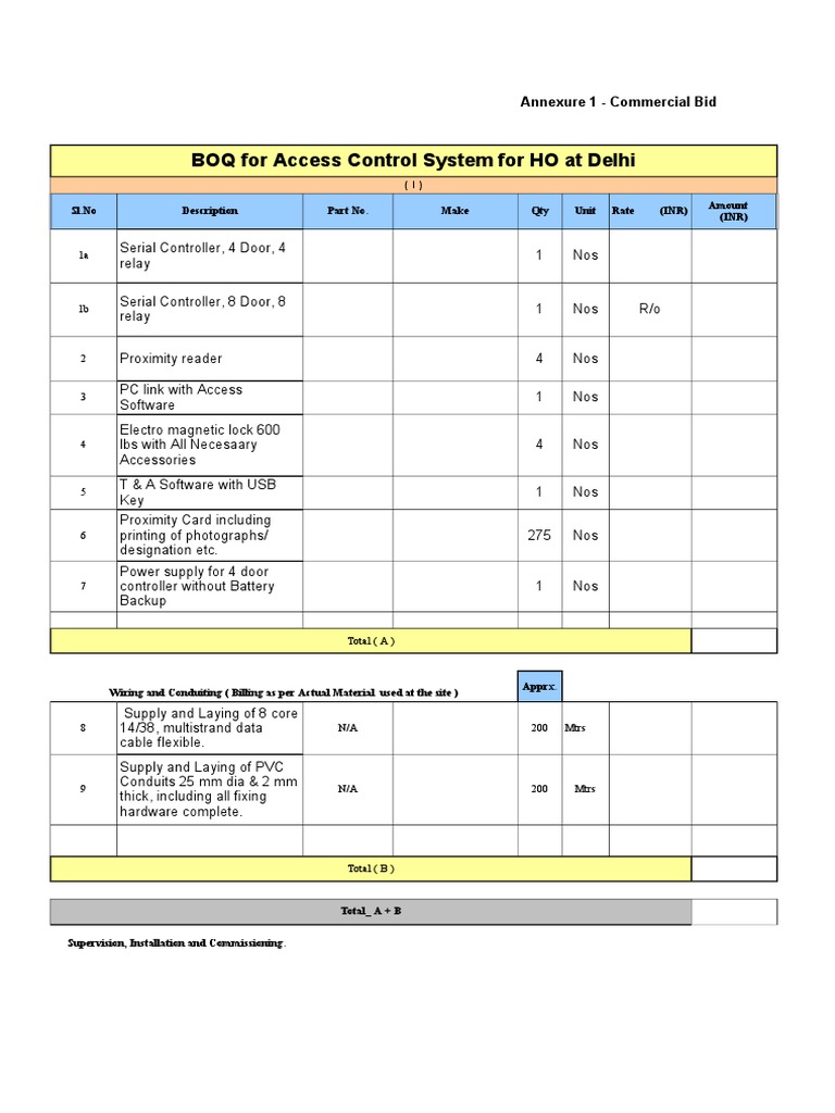 BOQ for Access Control Systems | PDF | Business | Computers