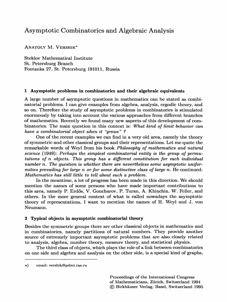 Asymptotic Combinatorics and Algebraic Analysis | PDF | Combinatorics | Representation Theory