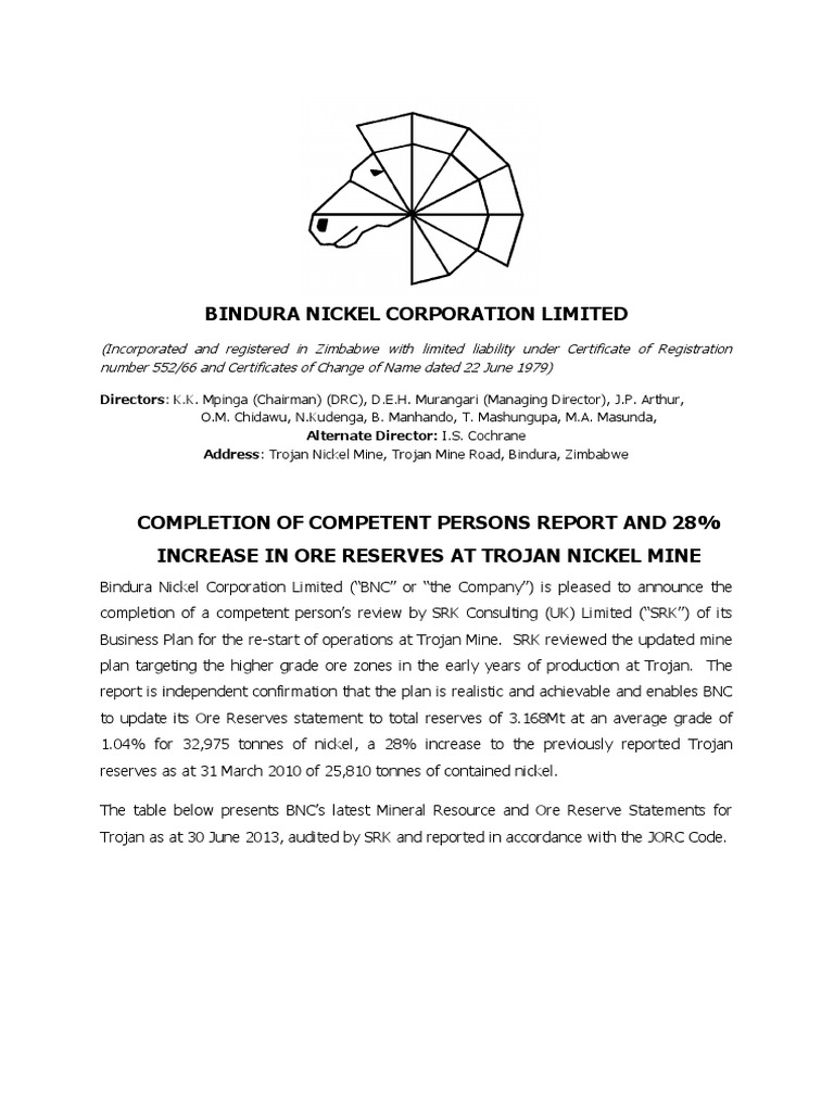 BIND Completion of Competent Persons Report PDF | PDF | Mining | Minerals