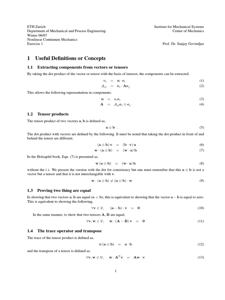 Nonlinear Continuum Mechanics | PDF | Tensor | Euclidean Vector