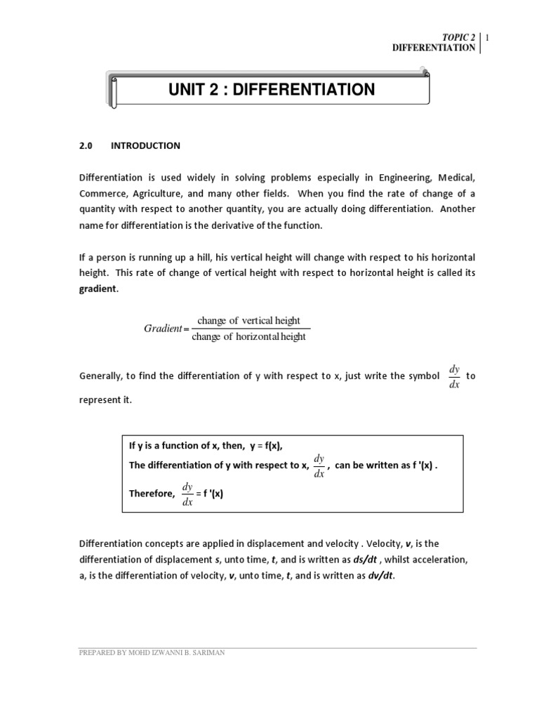 UNIT 02 - Differentiation | PDF | Derivative | Trigonometric Functions