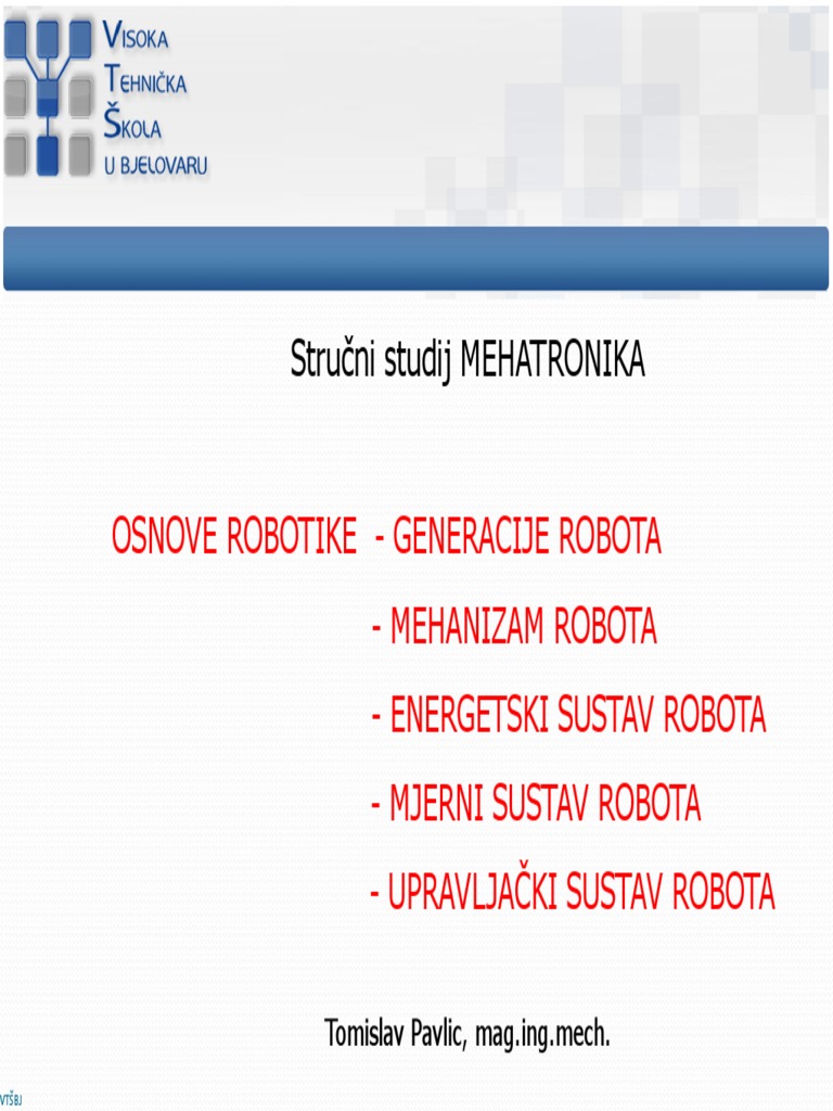 Osnove Robotike VTSBJ Sustavi Robota | PDF