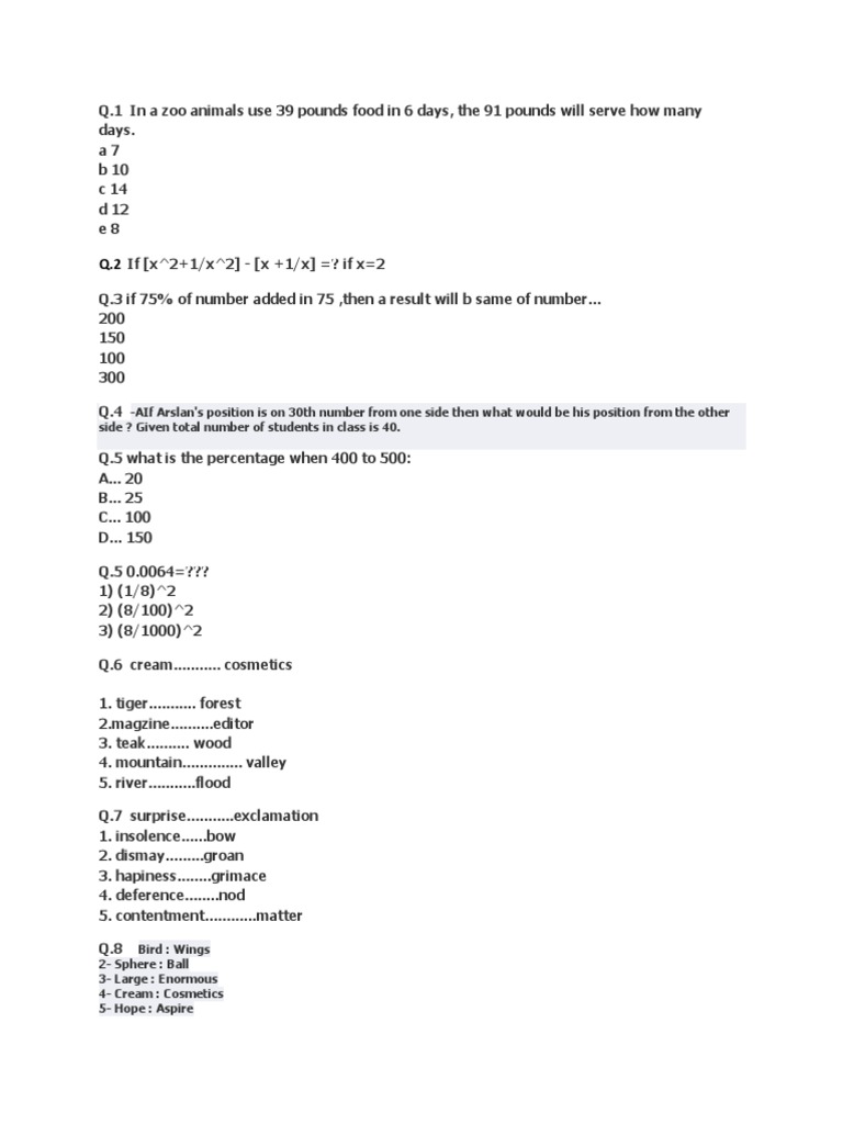 Previous GAT Questions | PDF | Teaching Mathematics | Nature