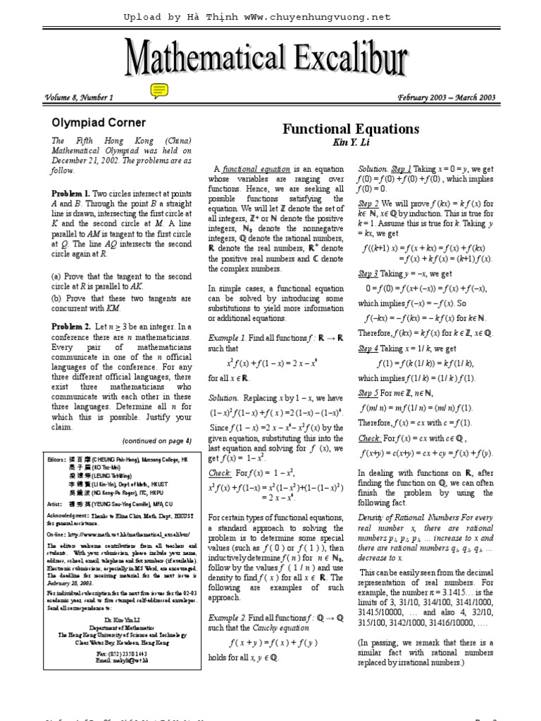 Functional Equations: Olympiad Corner | PDF