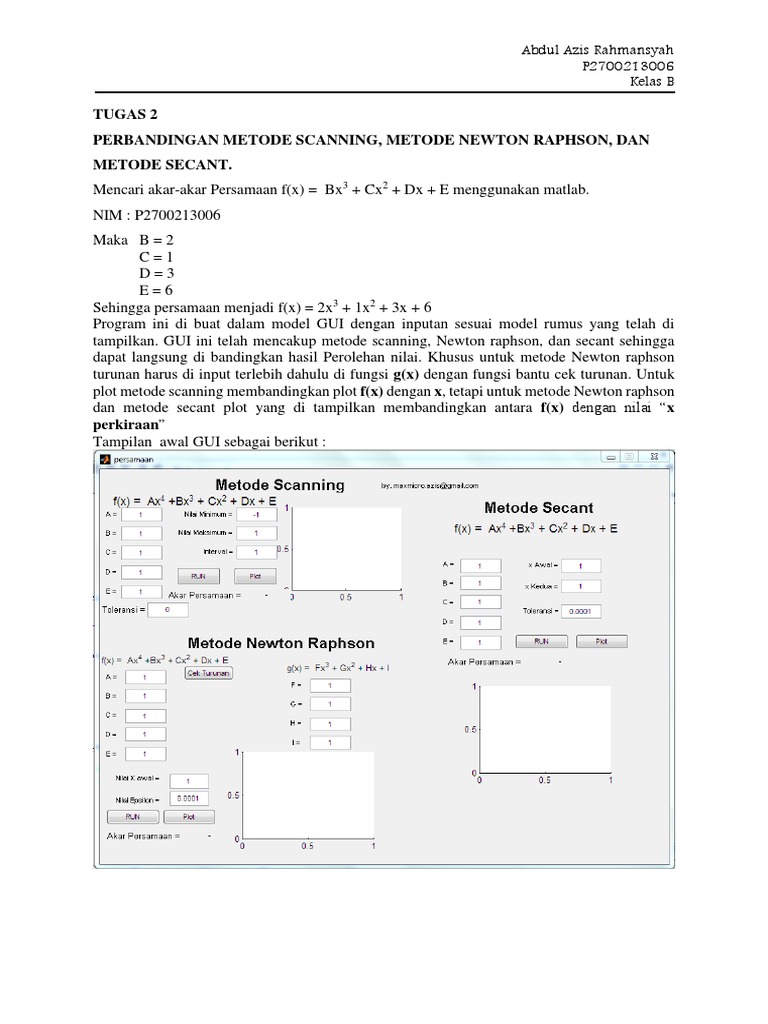 Metode Scanning, Newton Raphson, Secant - Matlab | PDF | Metode & Bahan Ajar | Sains & Matematika