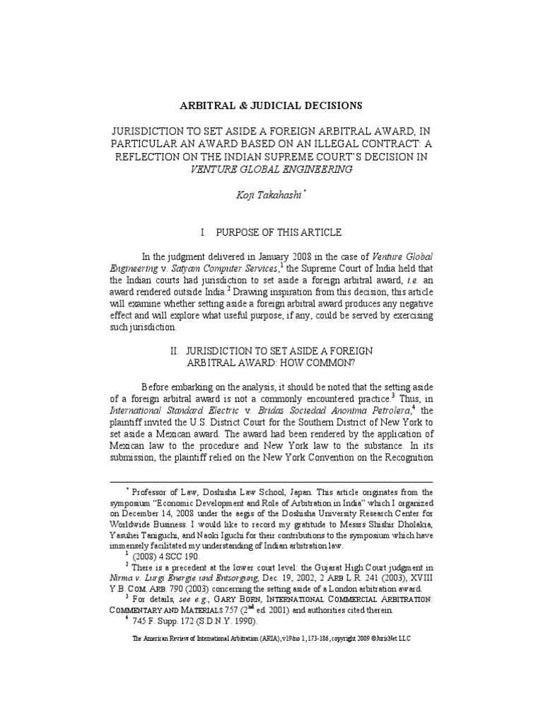 SettingARBITRAL & JUDICIAL DECISIONS Aside Foreign Award | PDF ...