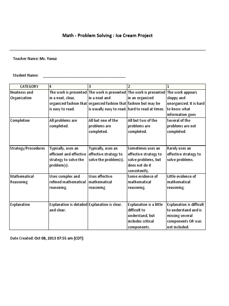 Ice Cream Rubric | PDF