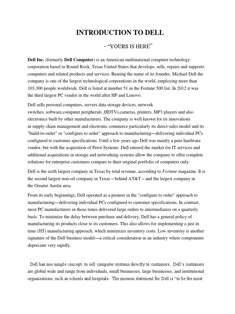 Introduction To Dell | PDF | Dell | Customer Relationship Management