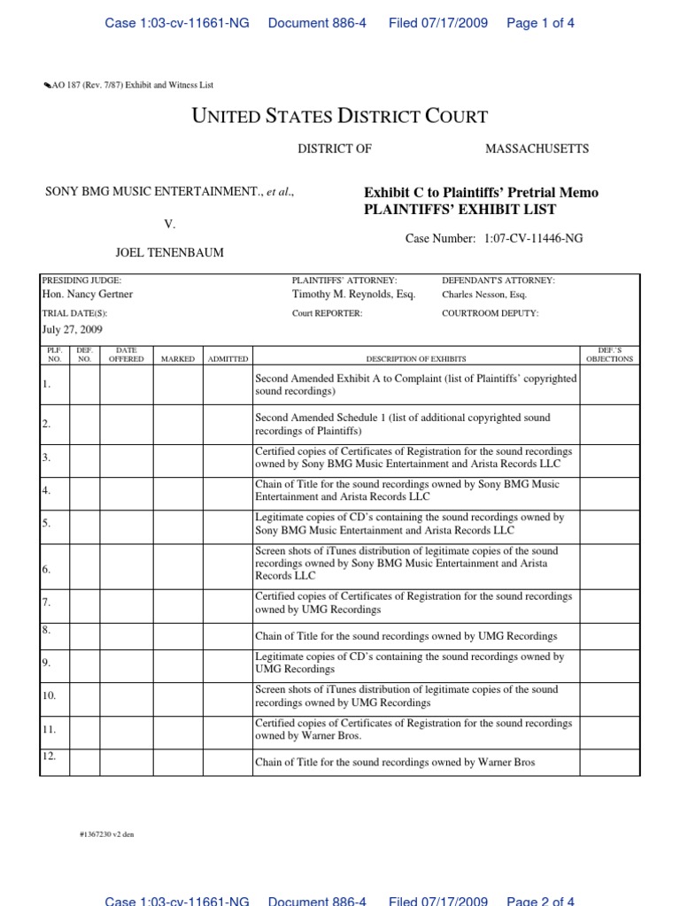 Plaintiffs' Exhibit List | Patent | Business