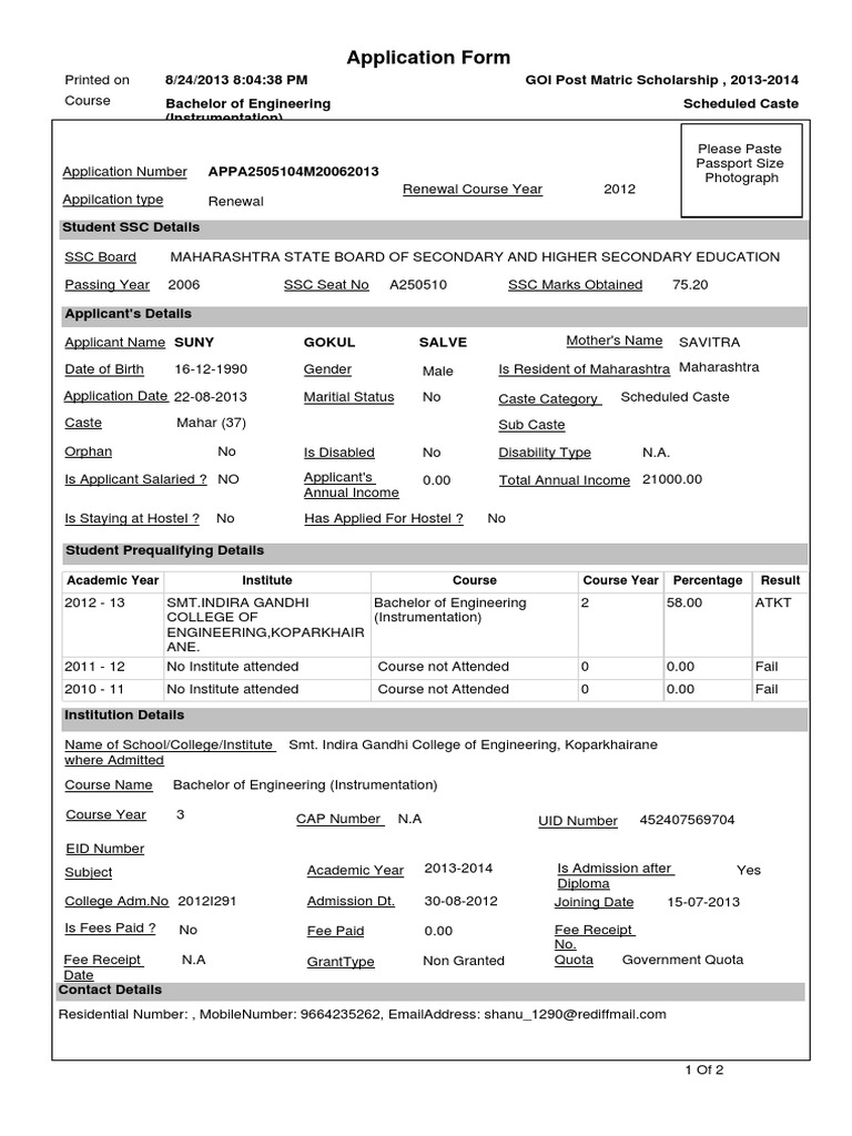 Application Details For Admission | Download Free PDF | Academia ...