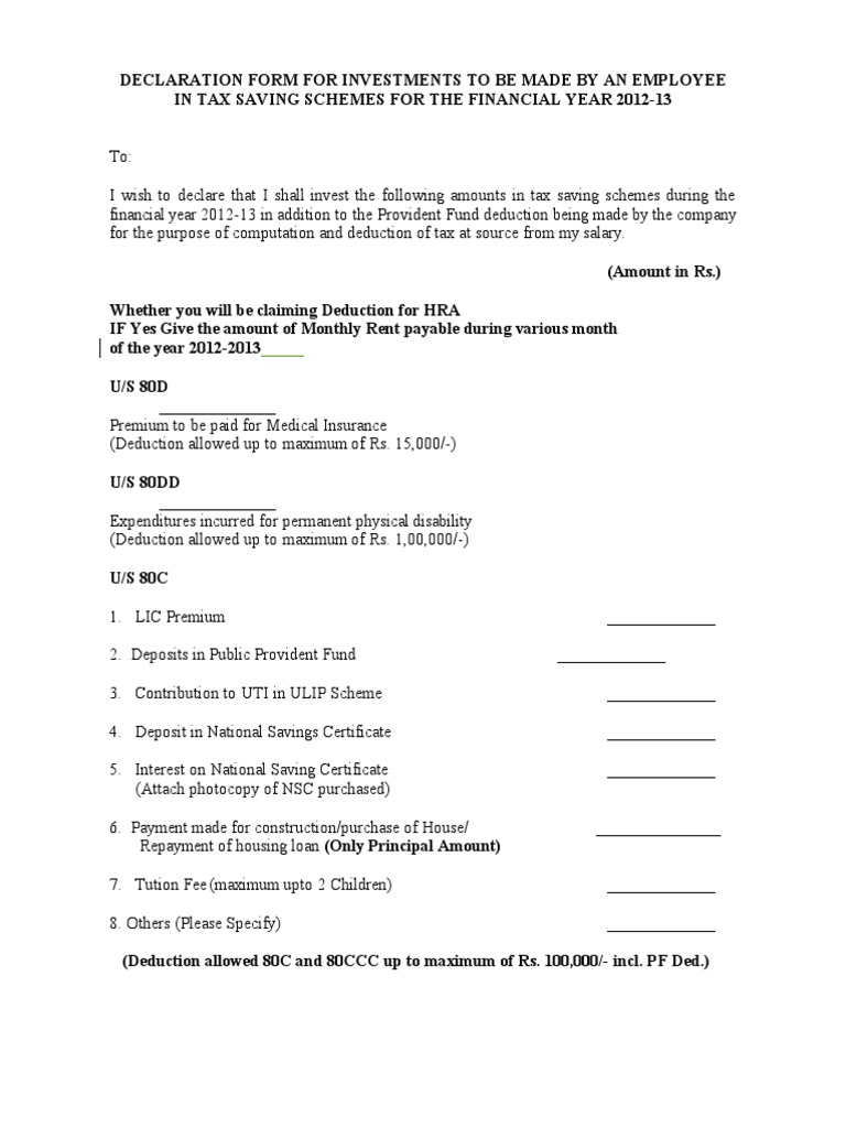 Declaration TDS On Salary | PDF | Income Tax | Tax Deduction
